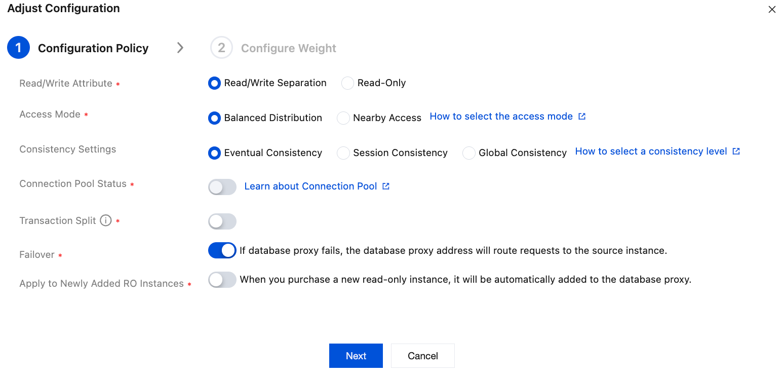 Setting the Read-Write Attribute of the Database Proxy