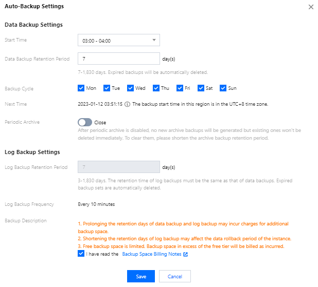 Setting Archive Backup Retention | Tencent Cloud